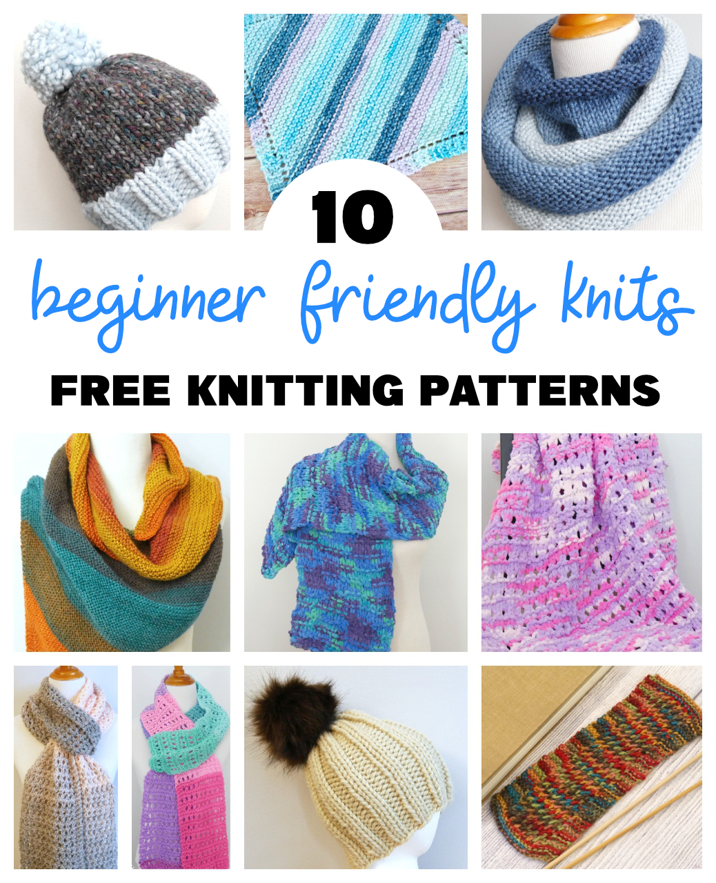 Beginner Friendly Knits, 10 Patterns + Video Tutorials - fiberfluxblog.com
