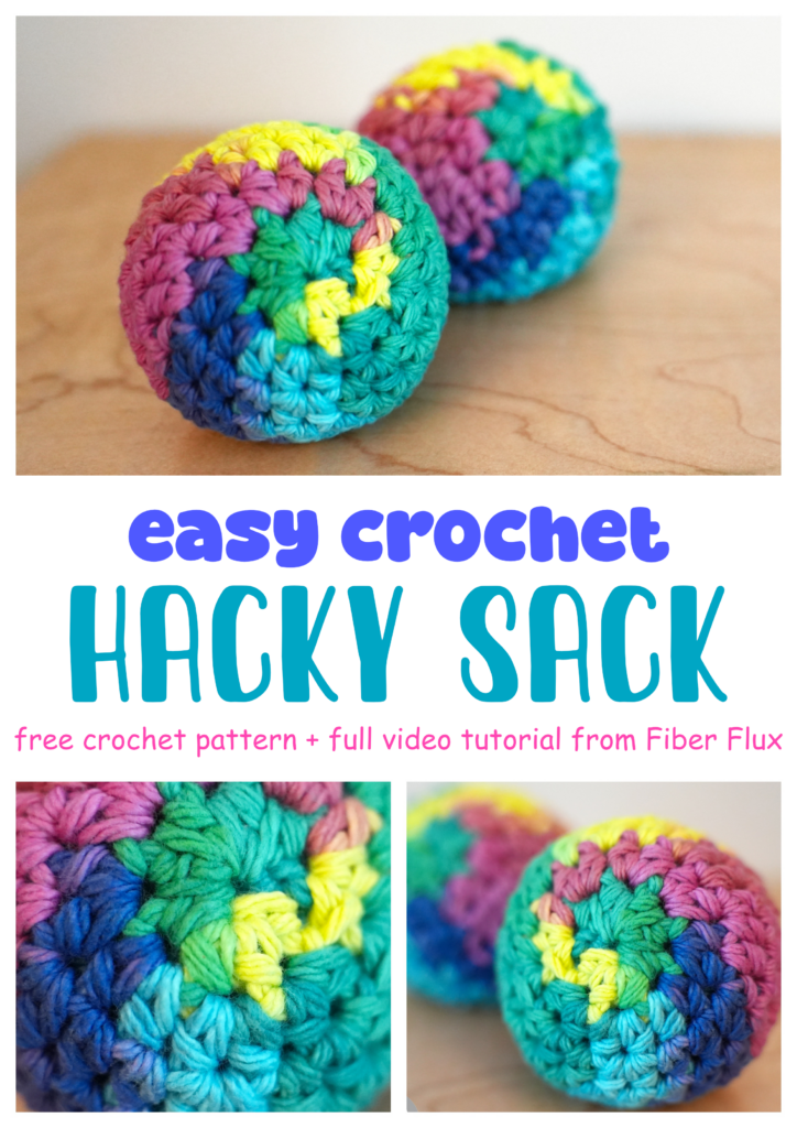 Easy Crochet Hacky Sack, Free Pattern + Video Tutorial - fiberfluxblog.com